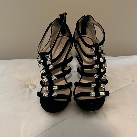 Coach | Shoes | Coach Crystal Bow Caged Suede Black Heel | Poshmark